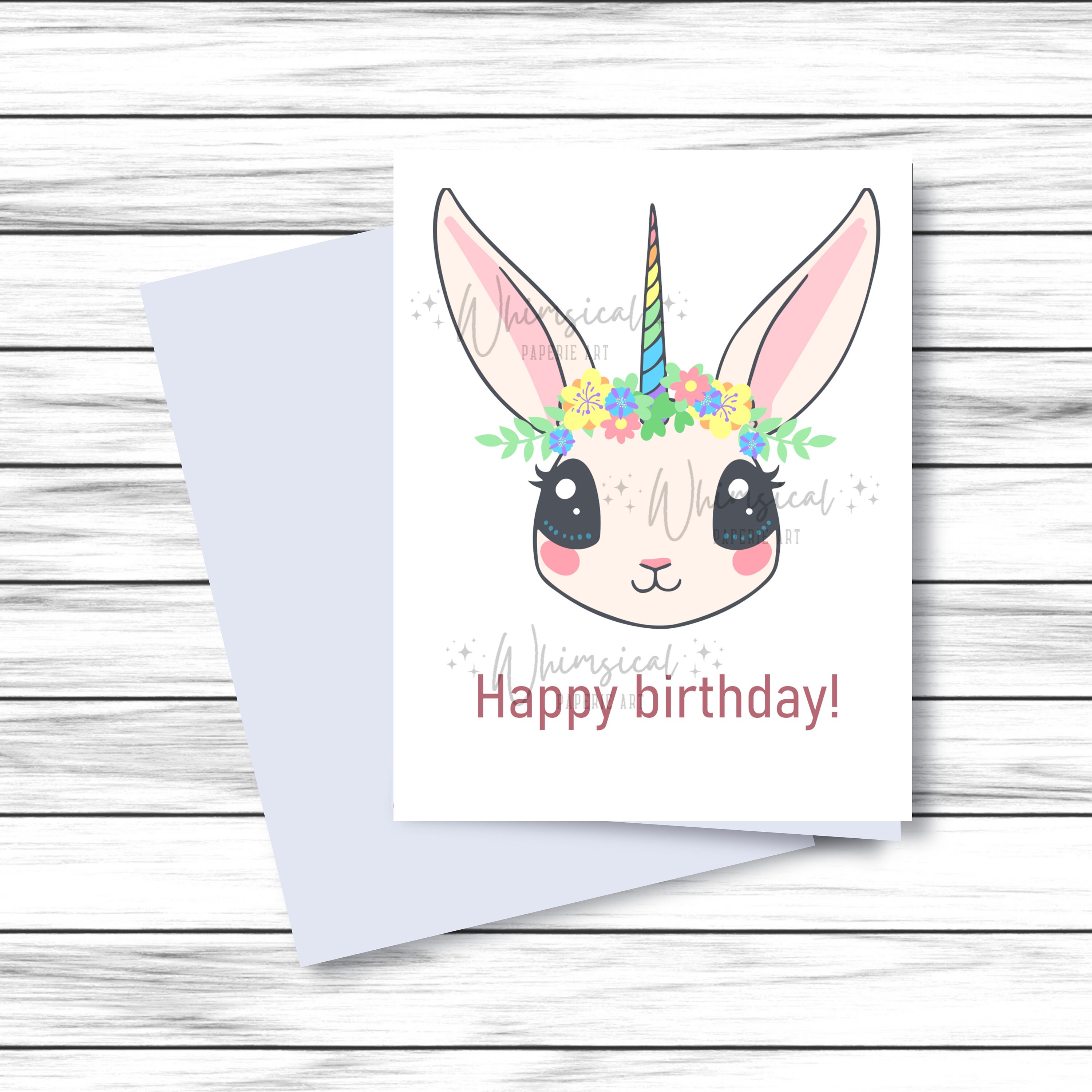 Unicorn Birthday Card, Printable Birthday Card for Daughter, Bunny ...