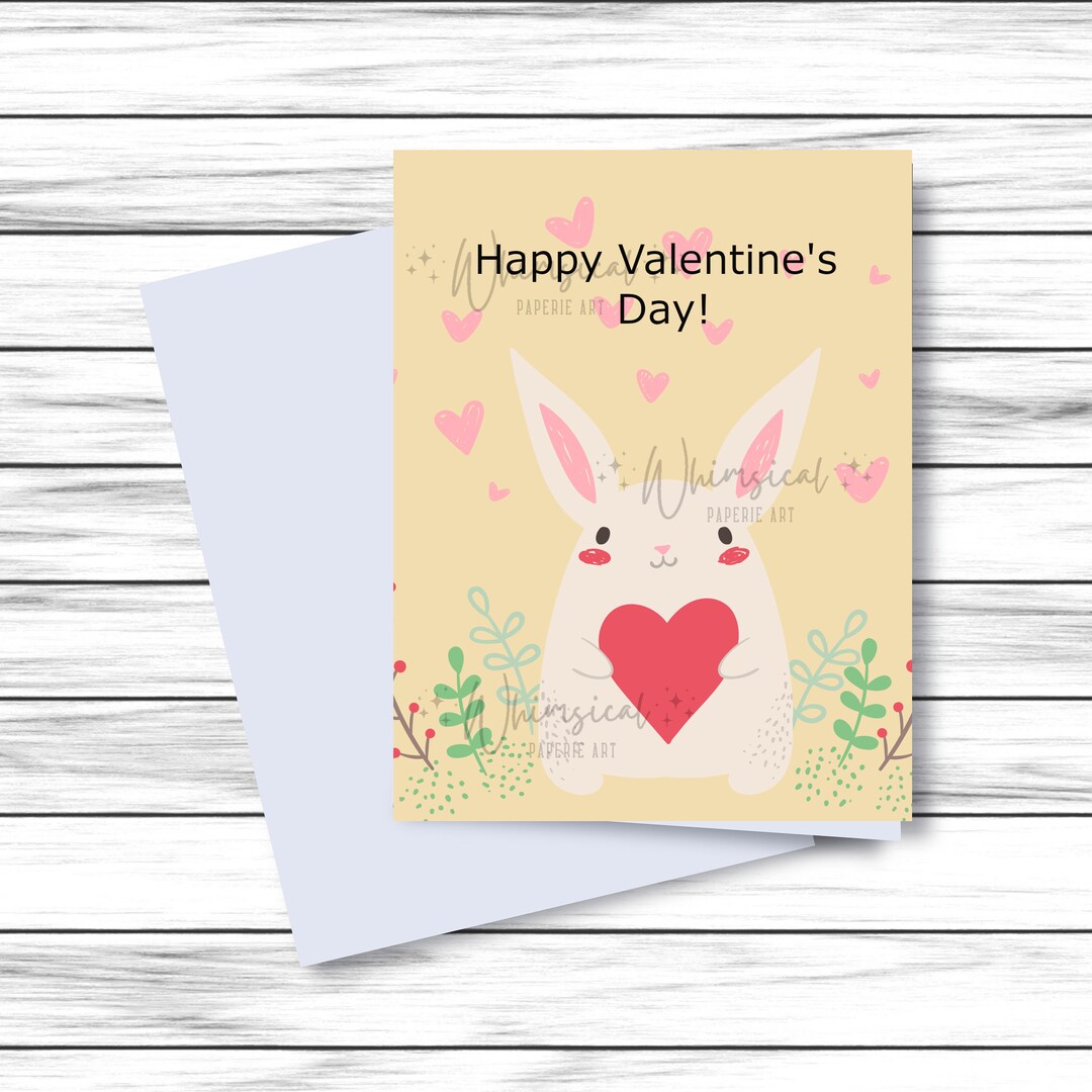 Bunny Valentine Card, Printable Valentines Day Card, Digital Valentine ...