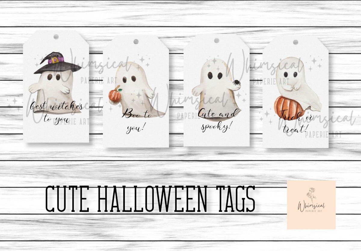 Halloween Gift Tags Printable, Halloween Journal Ephemera, Ghost Tags ...