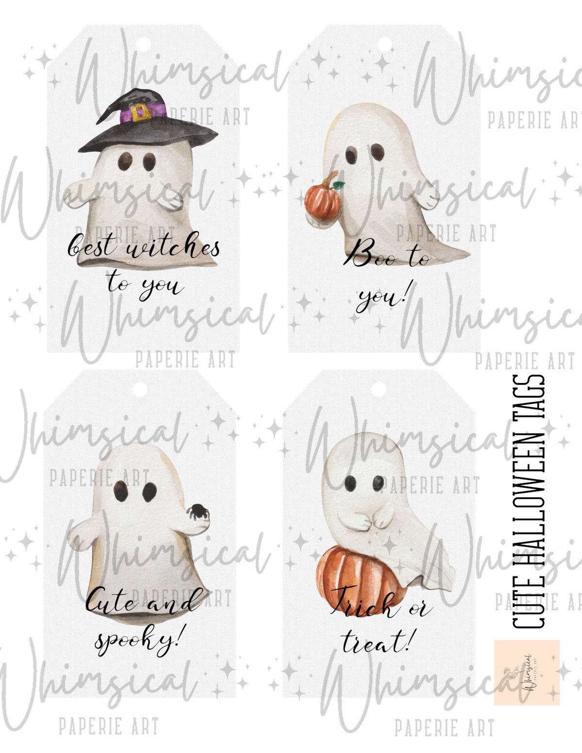 Halloween Gift Tags Printable, Halloween Journal Ephemera, Ghost Tags ...