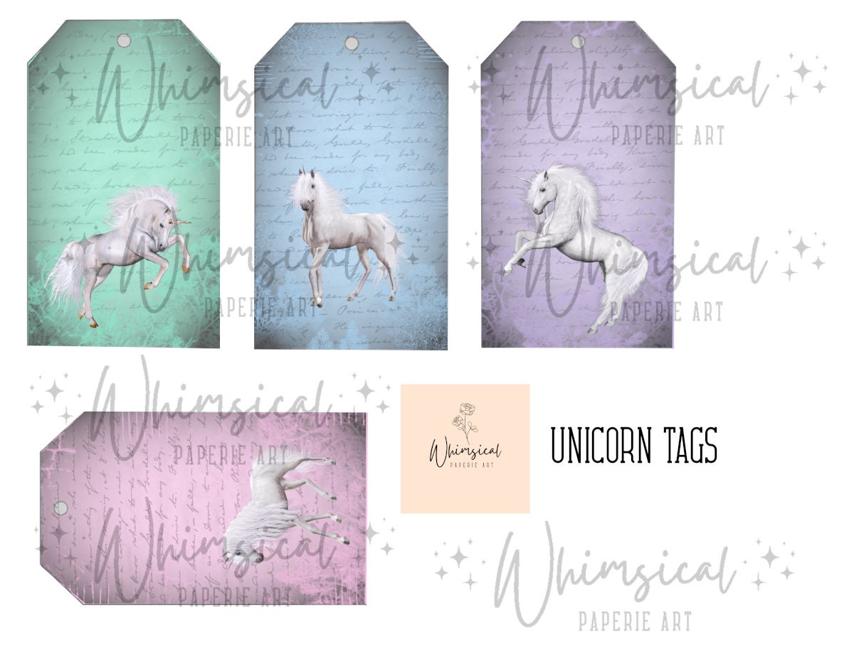 Unicorn Tags Printable, Unicorn Junk Journal, Journal Ephemera, Digital ...