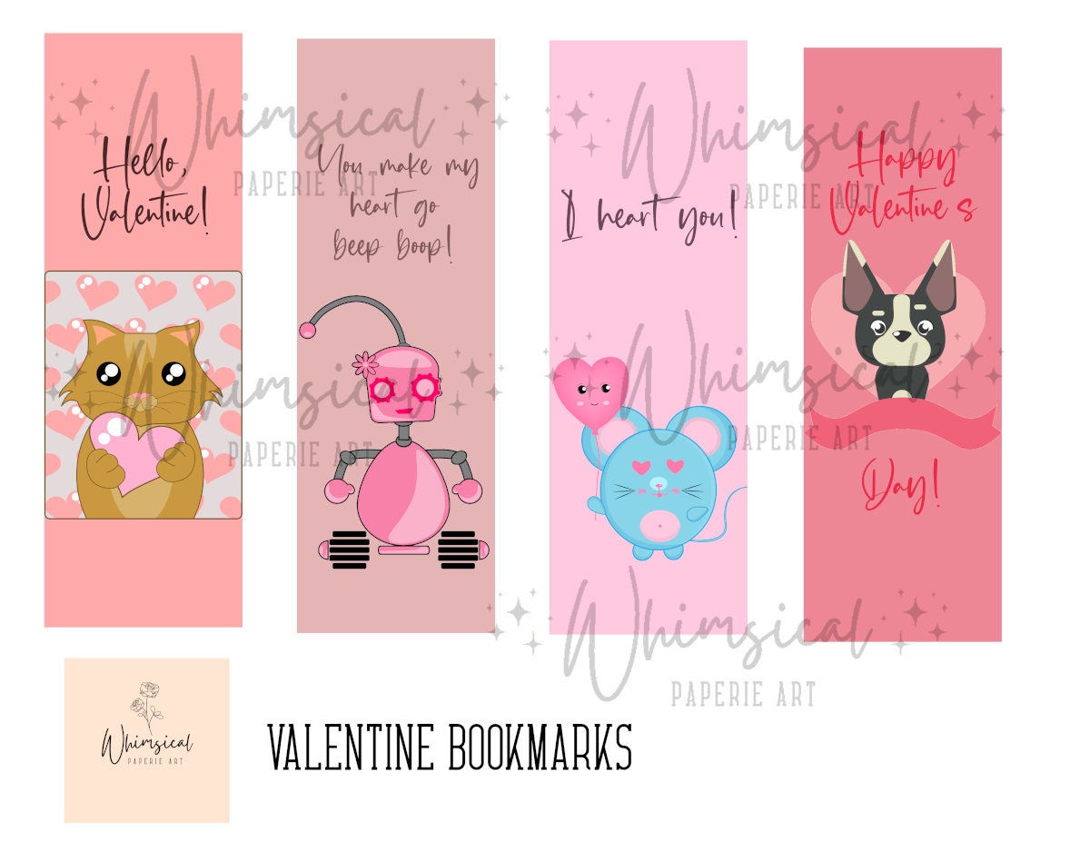 Valentine Bookmarks Printables, Digital Download, Bookmarks for Kids ...