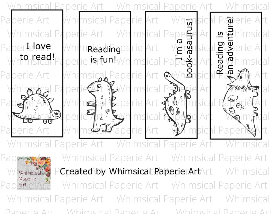 Dinosaur Bookmarks Printable Bookmarks to Color Digital | Etsy