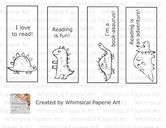 Dinosaur Bookmarks Printable Bookmarks to Color Digital | Etsy