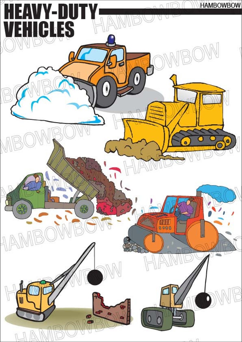Construction Truck Clipart Set, Heavy Vehicle Graphics (digital ...