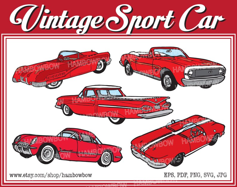 Vintage Sport Car Clipart SVG, 2 Doors Sport Car, Manual Car, Big Boy ...