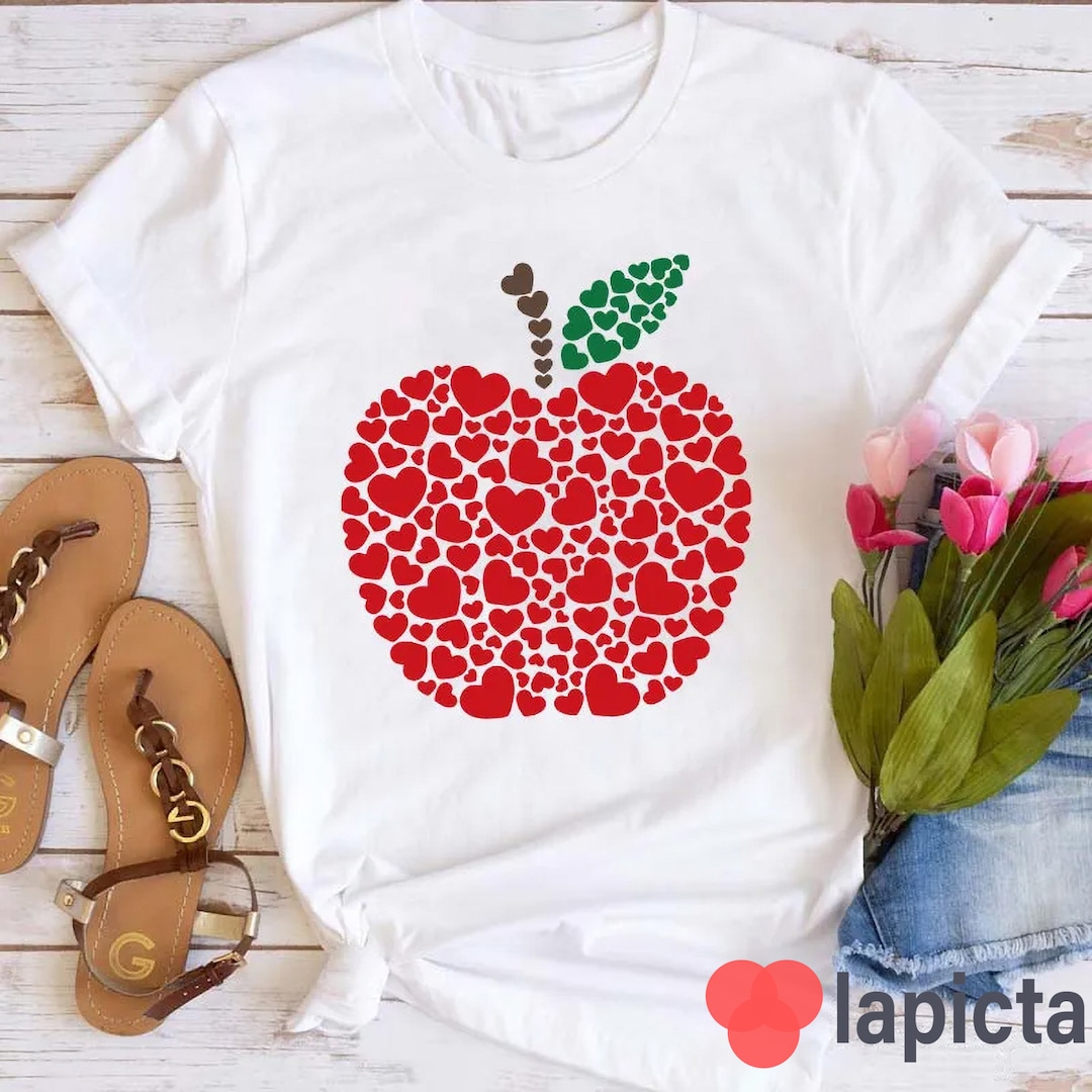 An Apple Made of Love Heart Teacher T-shirt, Apple Shirt, Teacher Shirt ...