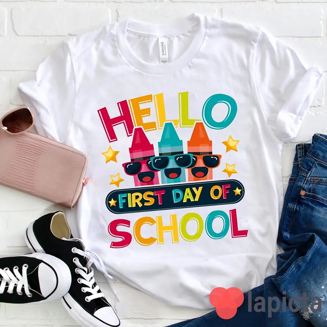 Hello First Day of School Crayons Wearing Glasses T-shirt, Crayon Shirt ...