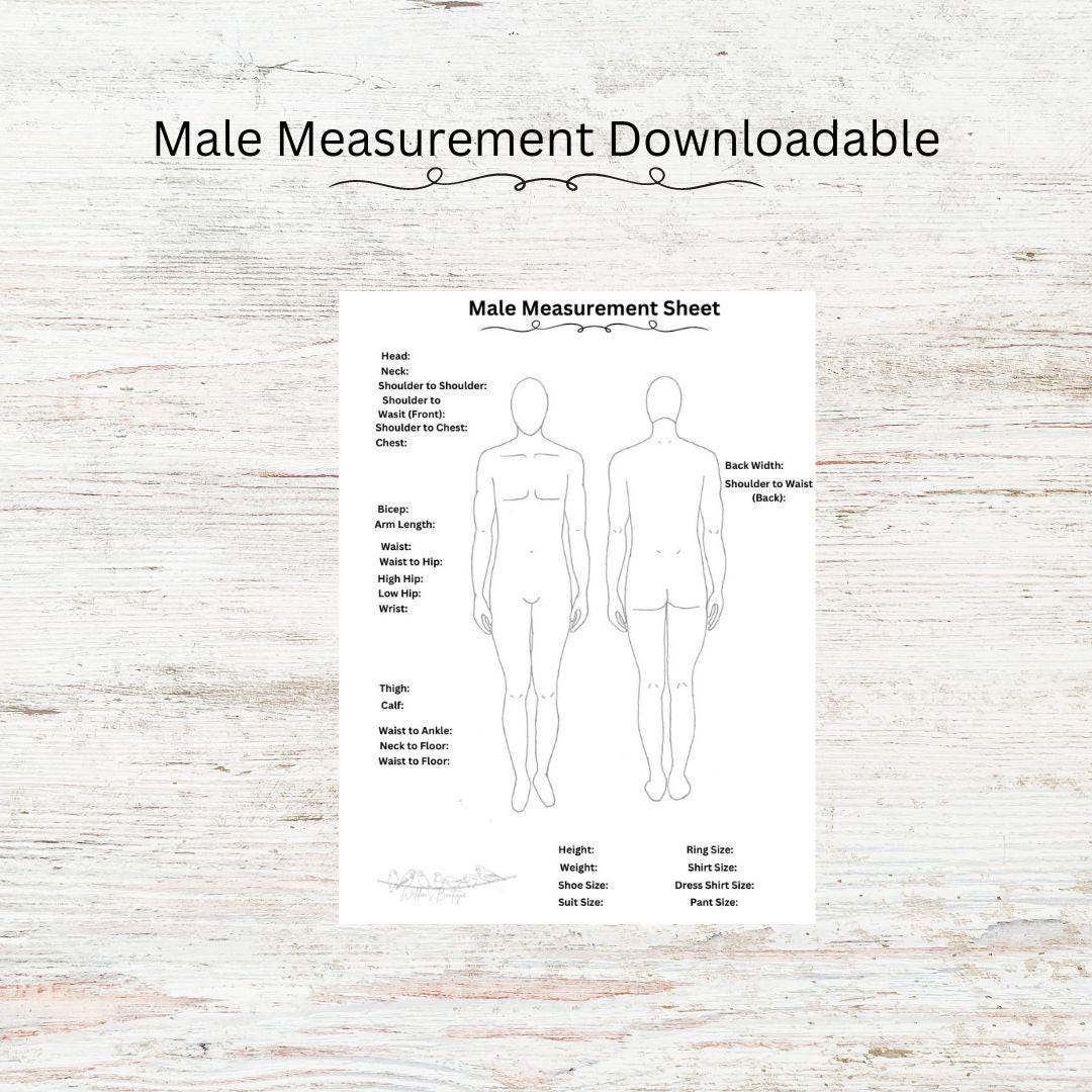 Male Measurement Sheet Digital Download - Etsy