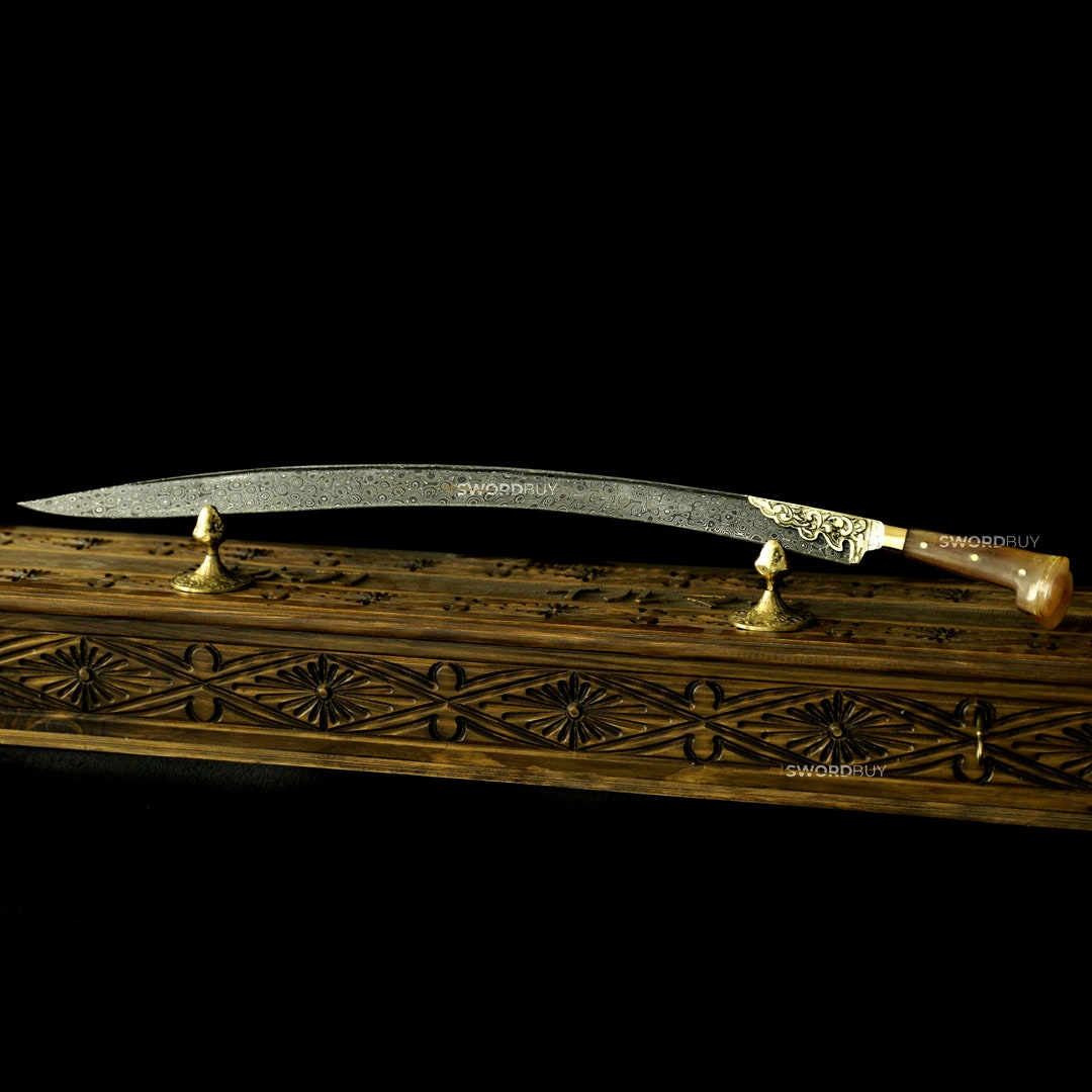 Hand Forged Damascus Steel Yatagan Sword: Ram Horn Handle - Etsy