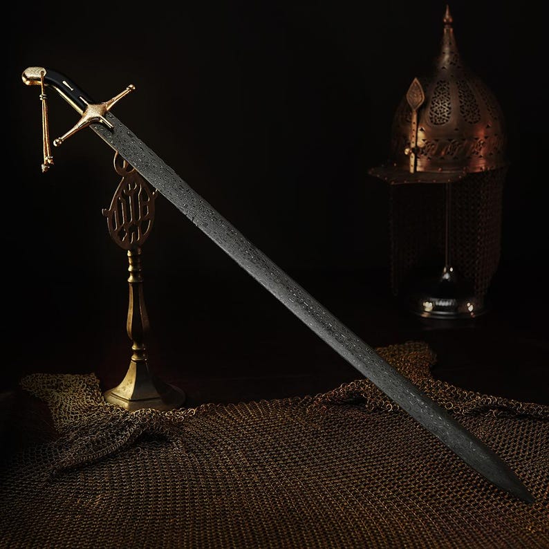 Hand Forged Damascus Steel Sword, Mixed Metal Handle, Display Sword - Etsy
