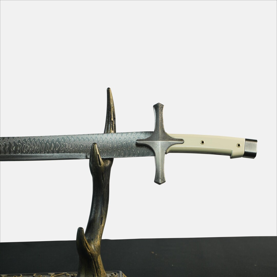 Hand Forged Damascus Steel Sword: Walnut Root Handle, Brass Guard - Etsy