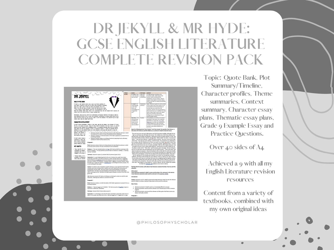 Dr Jekyll & Mr Hyde REVISION PACK- Essay Plans, A Quote Bank ...