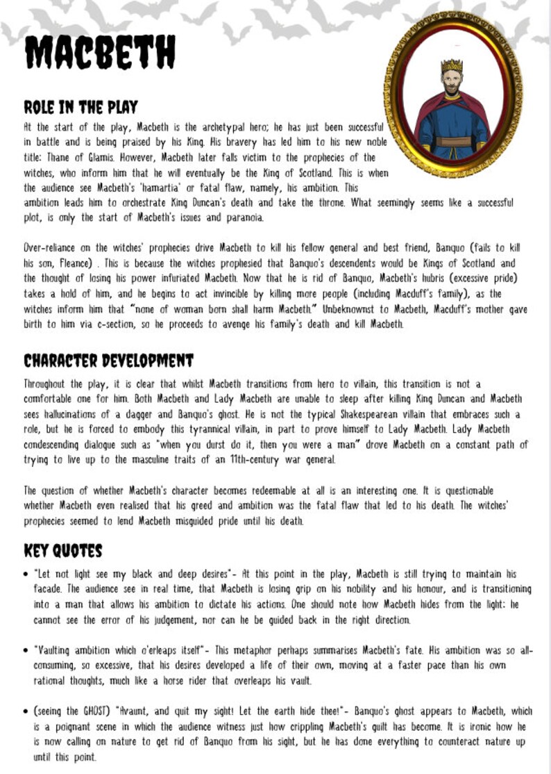 MACBETH Character Profiles GCSE English Literature - Etsy