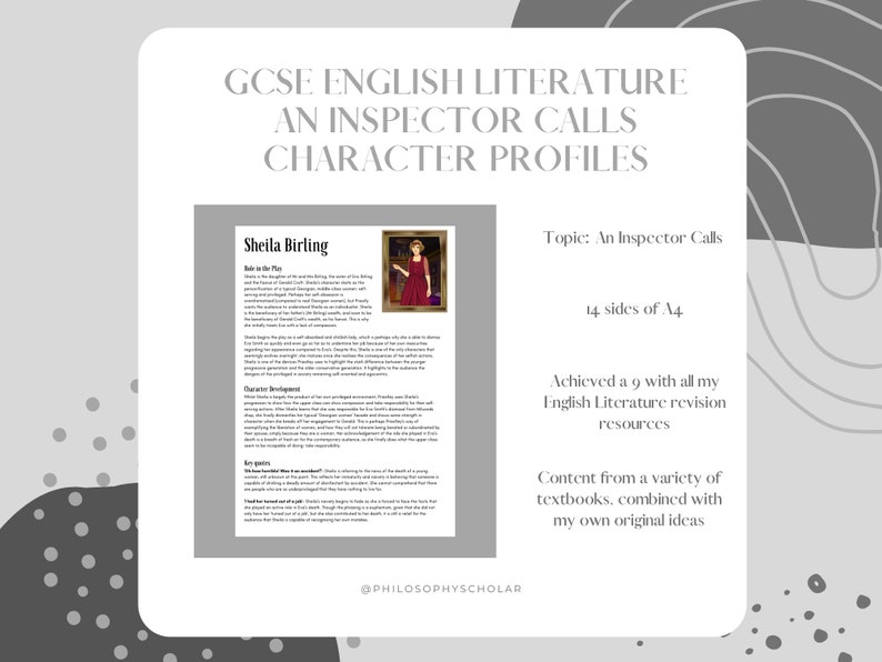 An Inspector Calls Character Profiles GCSE English Literature - Etsy