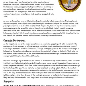 ROMEO & JULIET Character Profiles GCSE English Literature - Etsy UK