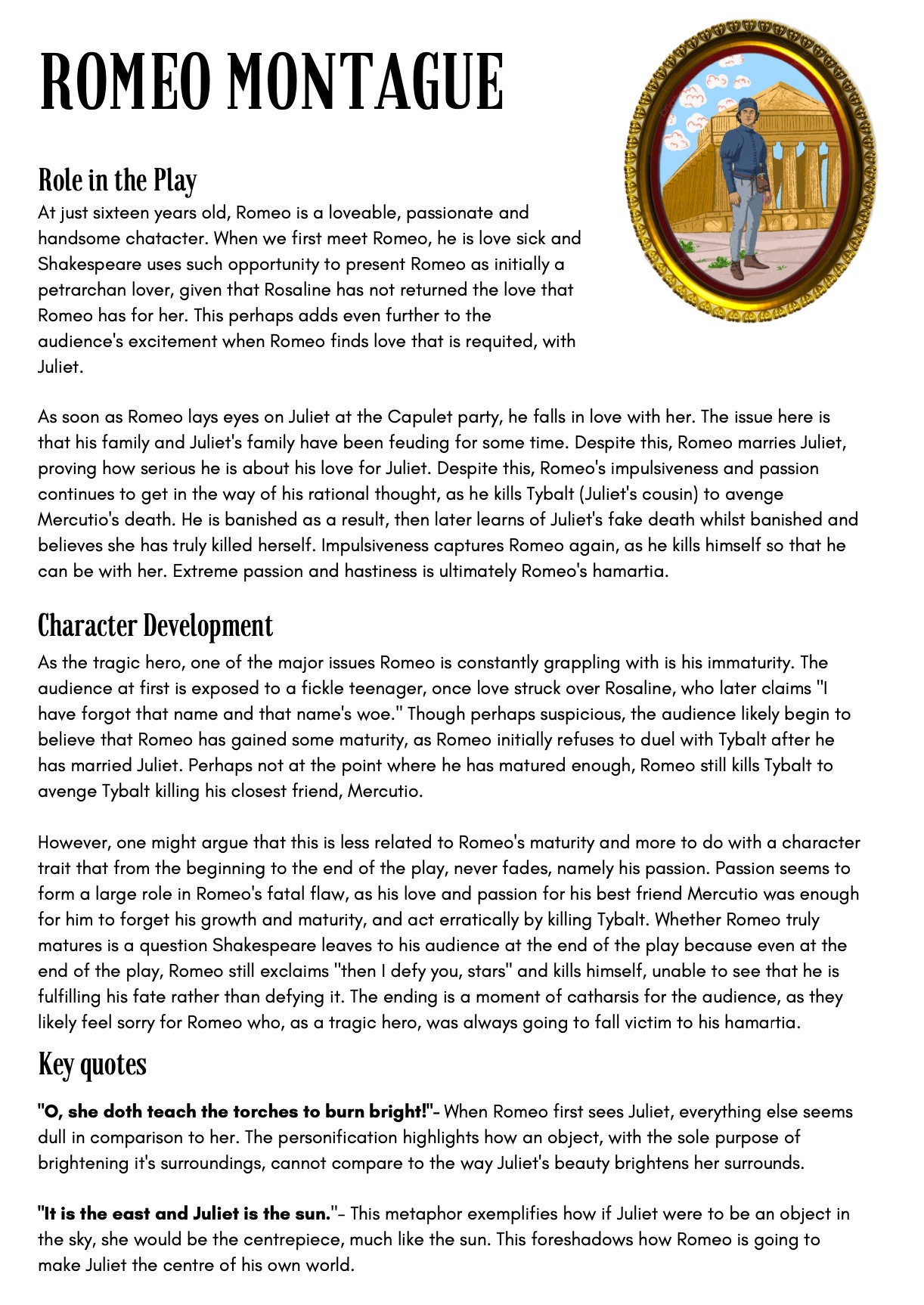 ROMEO & JULIET Character Profiles GCSE English Literature - Etsy