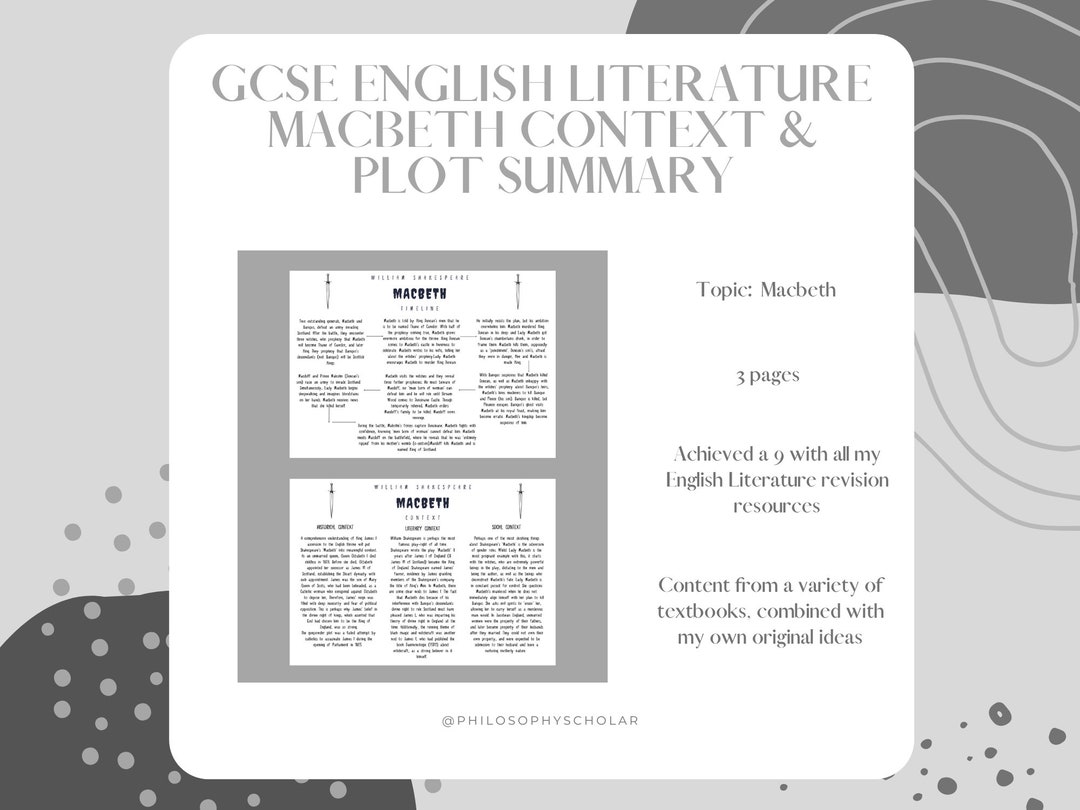 MACBETH Context Guide & Plot Summary GCSE English Literature - Etsy