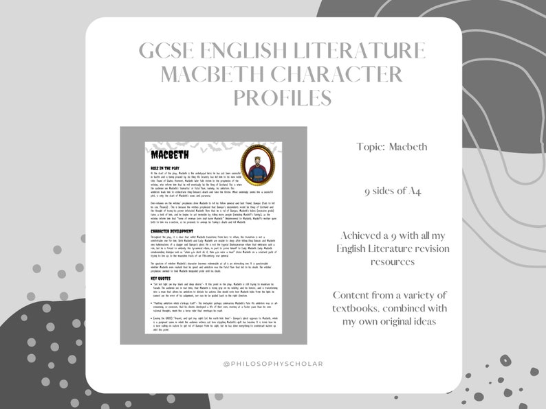MACBETH Character Profiles GCSE English Literature - Etsy