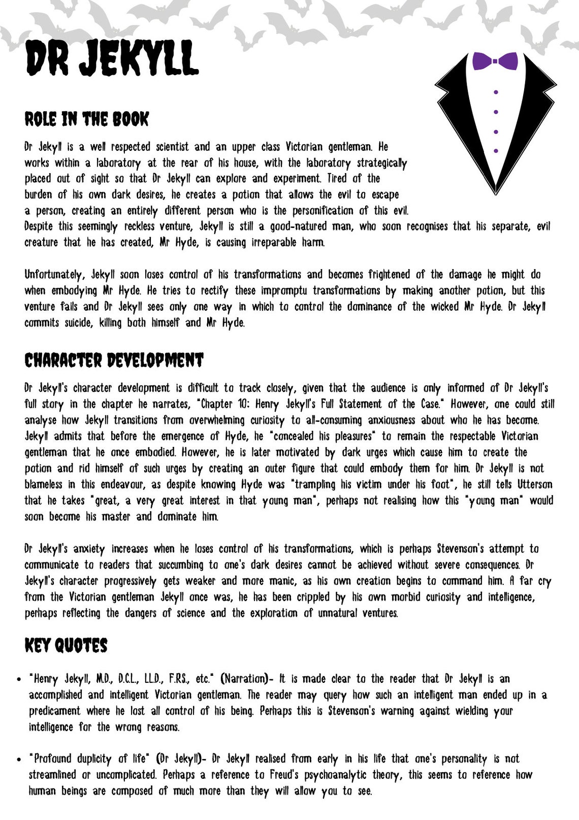 Dr Jekyll & Mr Hyde Character Profiles GCSE English Literature - Etsy
