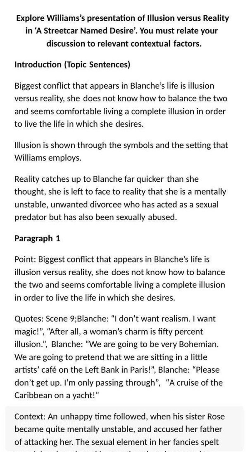 A Streetcar Named Desire ESSAY PLANS A Level English Literature (themes ...