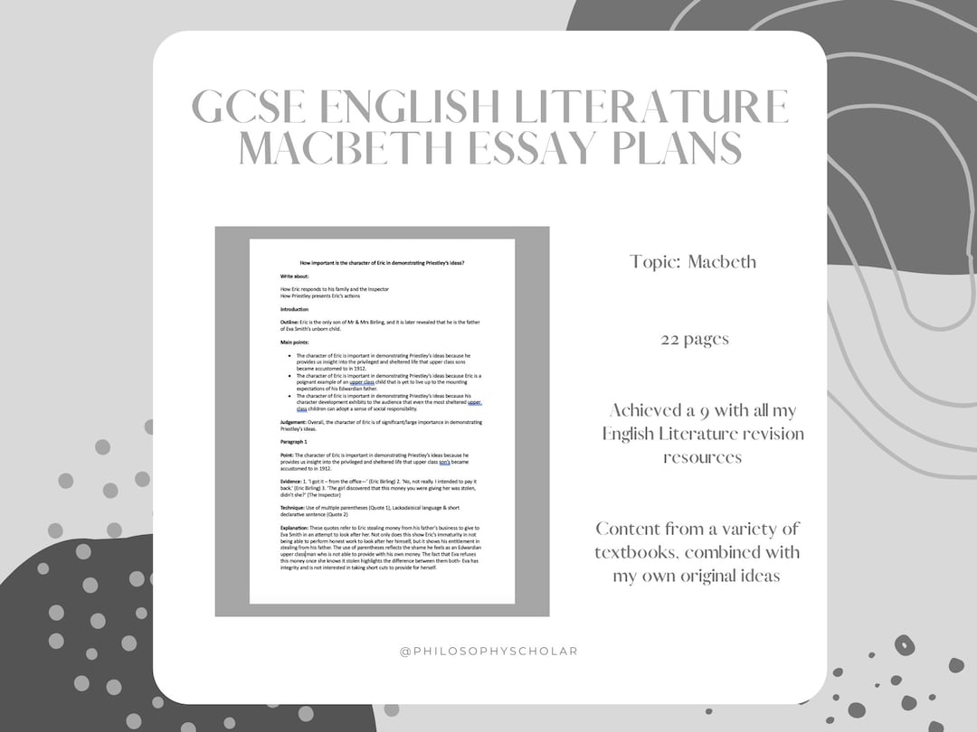 Macbeth Essay Plans GCSE English Literature (characters and Themes) - Etsy