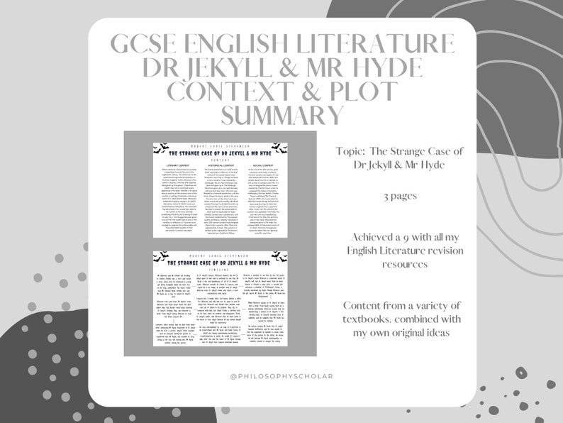 Dr Jekyll and Mr Hyde Context Guide & Plot Summary GCSE English Literature - Etsy