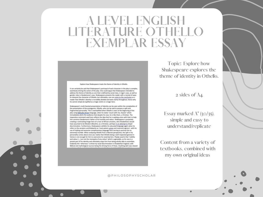 OTHELLO A* ESSAY EXEMPLAR A Level English Literature (edexcel) - Etsy UK