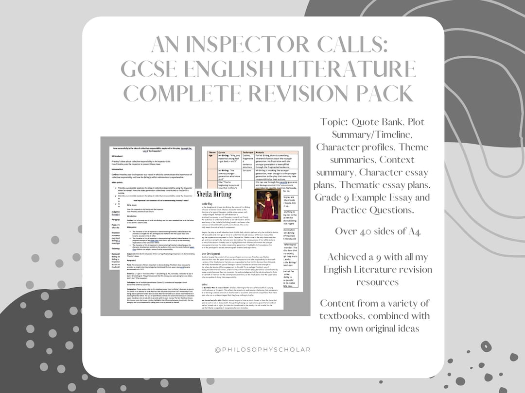 An Inspector Calls REVISION PACK- Essay Plans, A Quote Bank , Character ...