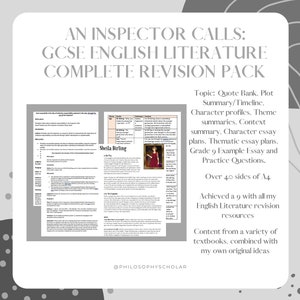 An Inspector Calls REVISION PACK- Essay Plans, A Quote Bank , Character ...