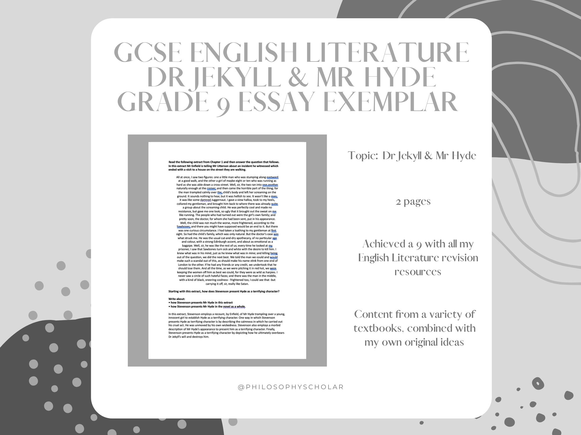 Dr Jekyll and Mr Hyde Grade 9 Essay Exemplar GCSE English Literature - Etsy