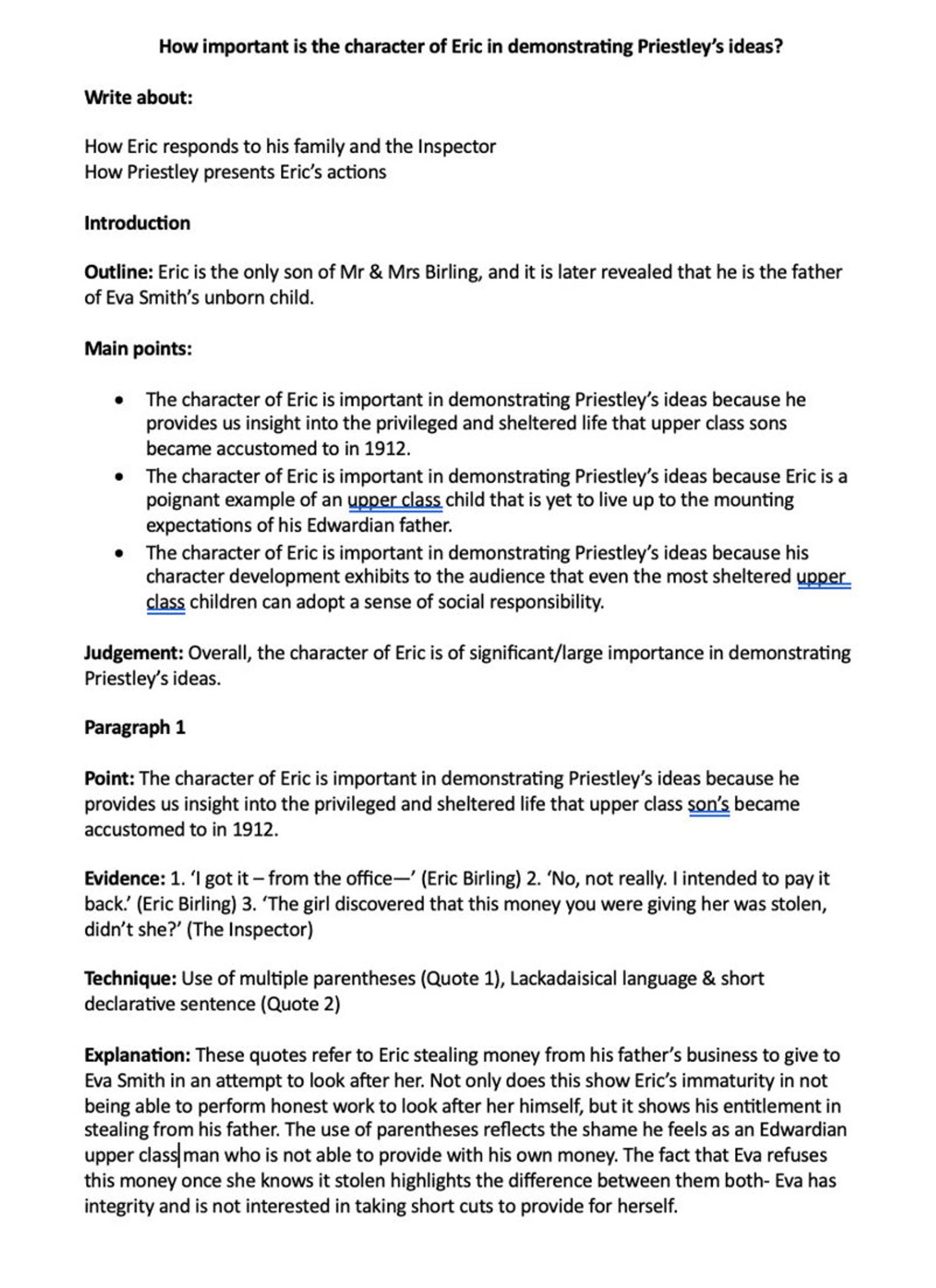 An Inspector Calls REVISION PACK- Essay Plans, A Quote Bank , Character ...