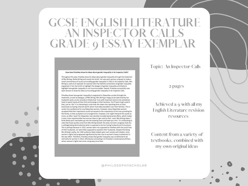 An Inspector Calls Grade 9 Essay Exemplar GCSE English Literature - Etsy