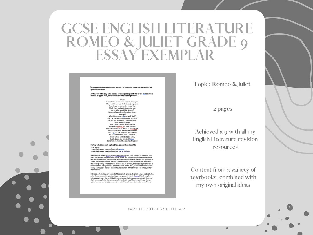 Romeo and Juliet Grade 9 Essay Exemplar GCSE English Literature - Etsy