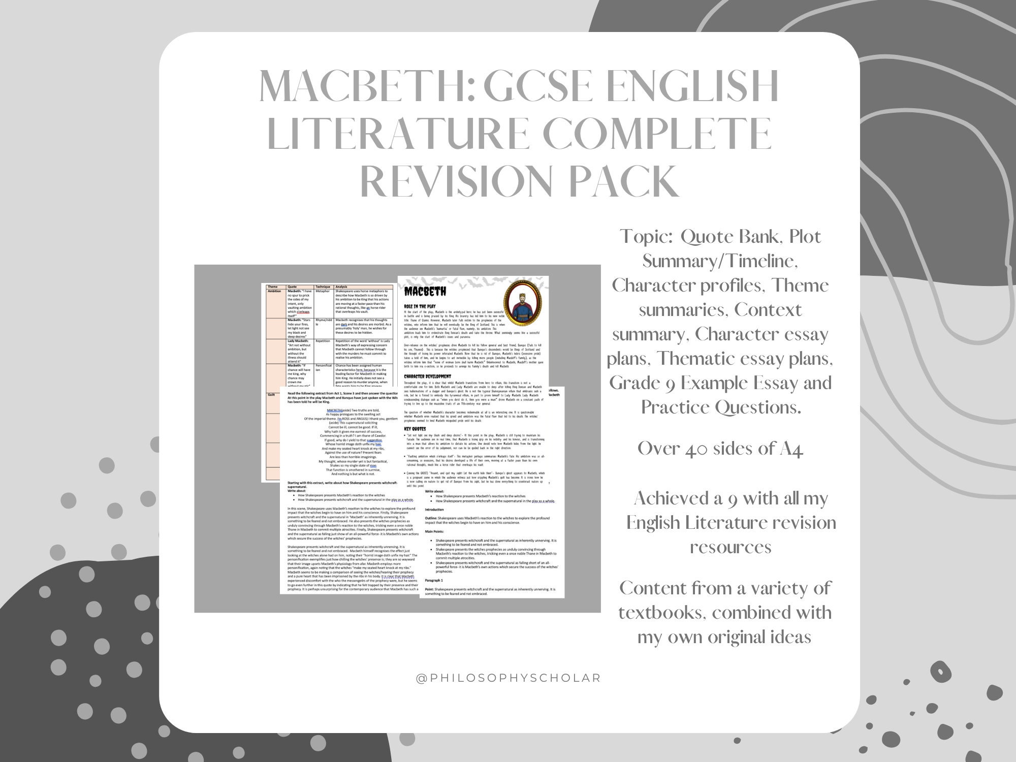MACBETH REVISION PACK- Essay Plans, A Quote Bank , Character Profiles ...