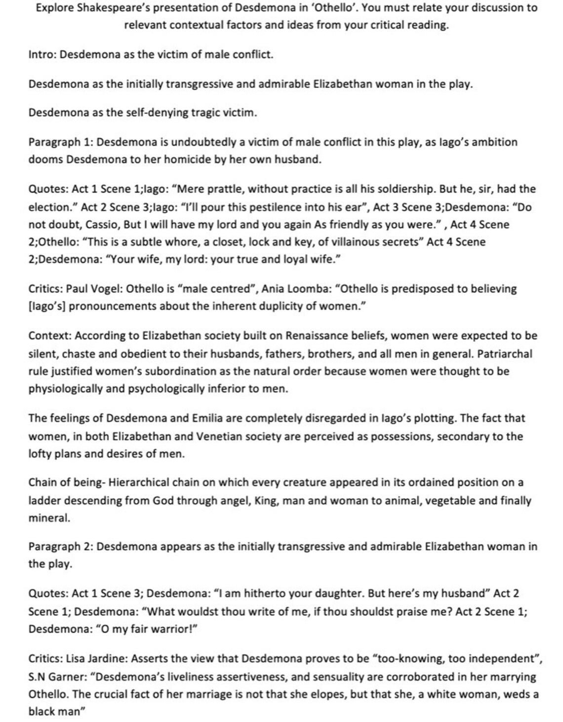 OTHELLO ESSAY PLANS A Level English Literature characters edexcel - Etsy UK