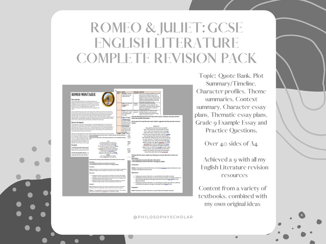 Romeo & Juliet REVISION PACK Essay Plans, A Quote Bank , Character ...
