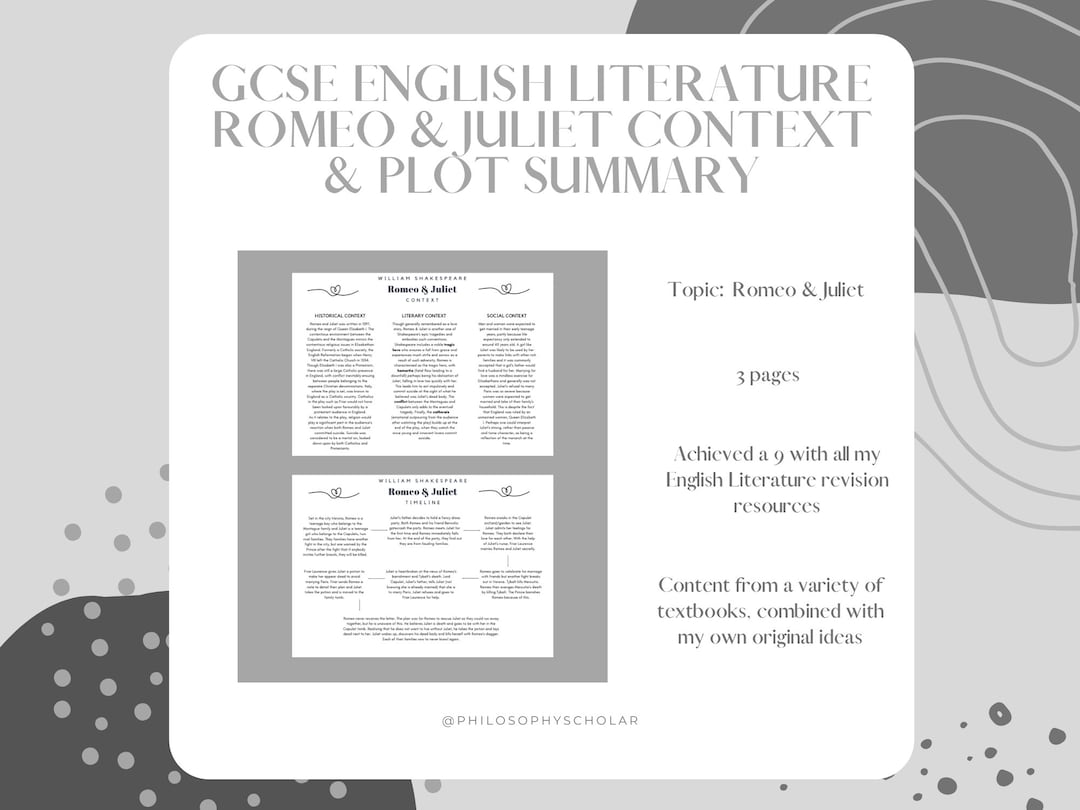 Romeo and Juliet Context Guide & Plot Summary GCSE English Literature ...