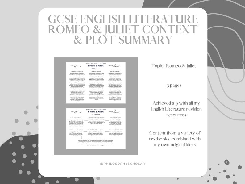 Romeo and Juliet Context Guide & Plot Summary GCSE English - Etsy