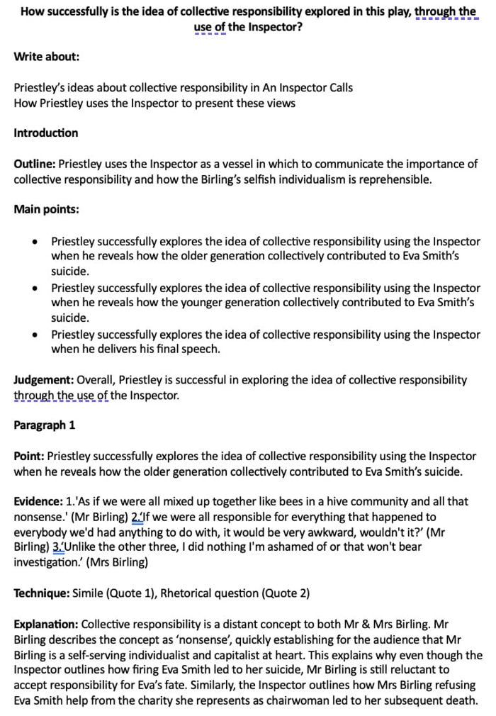 An Inspector Calls REVISION PACK- Essay Plans, A Quote Bank , Character ...