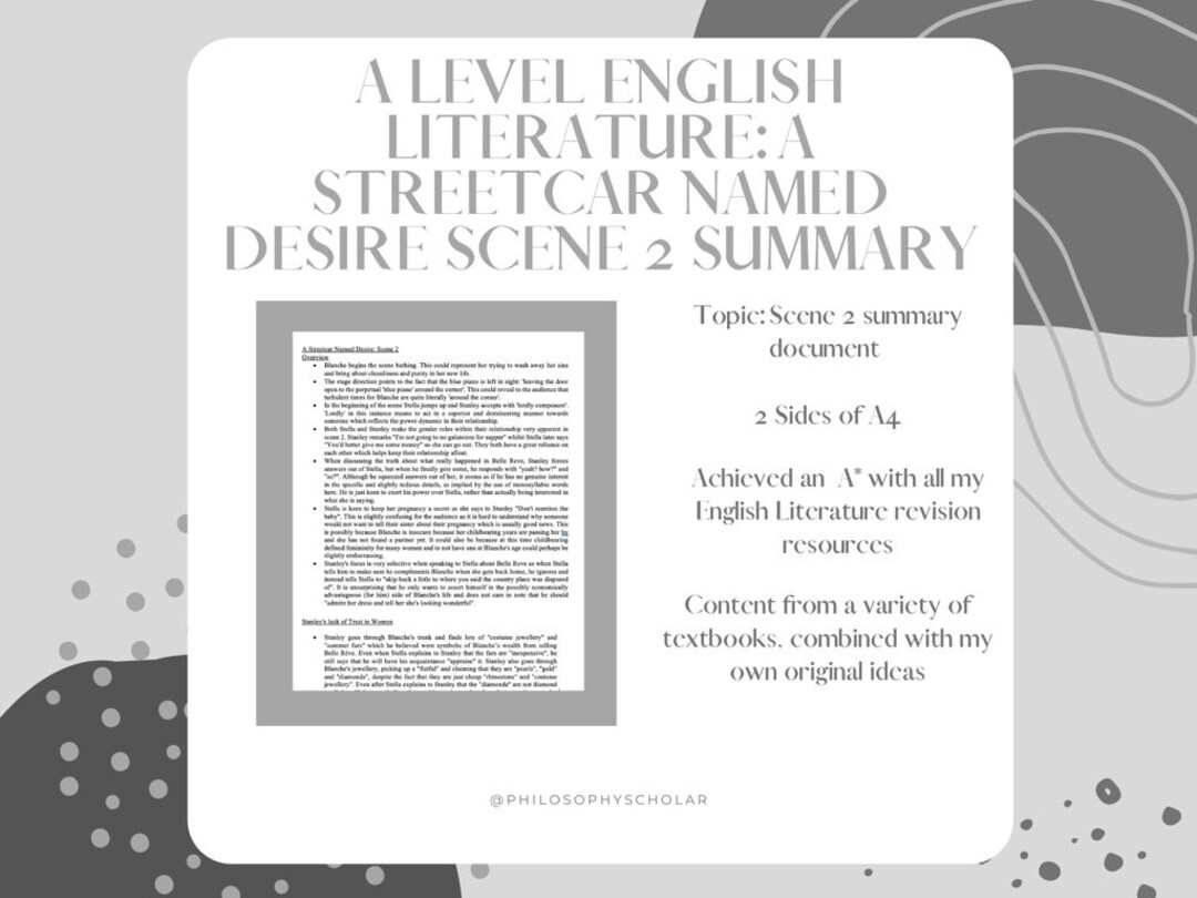 A Streetcar Named Desire Scene 2 Summary Sheet (A Level) - Etsy