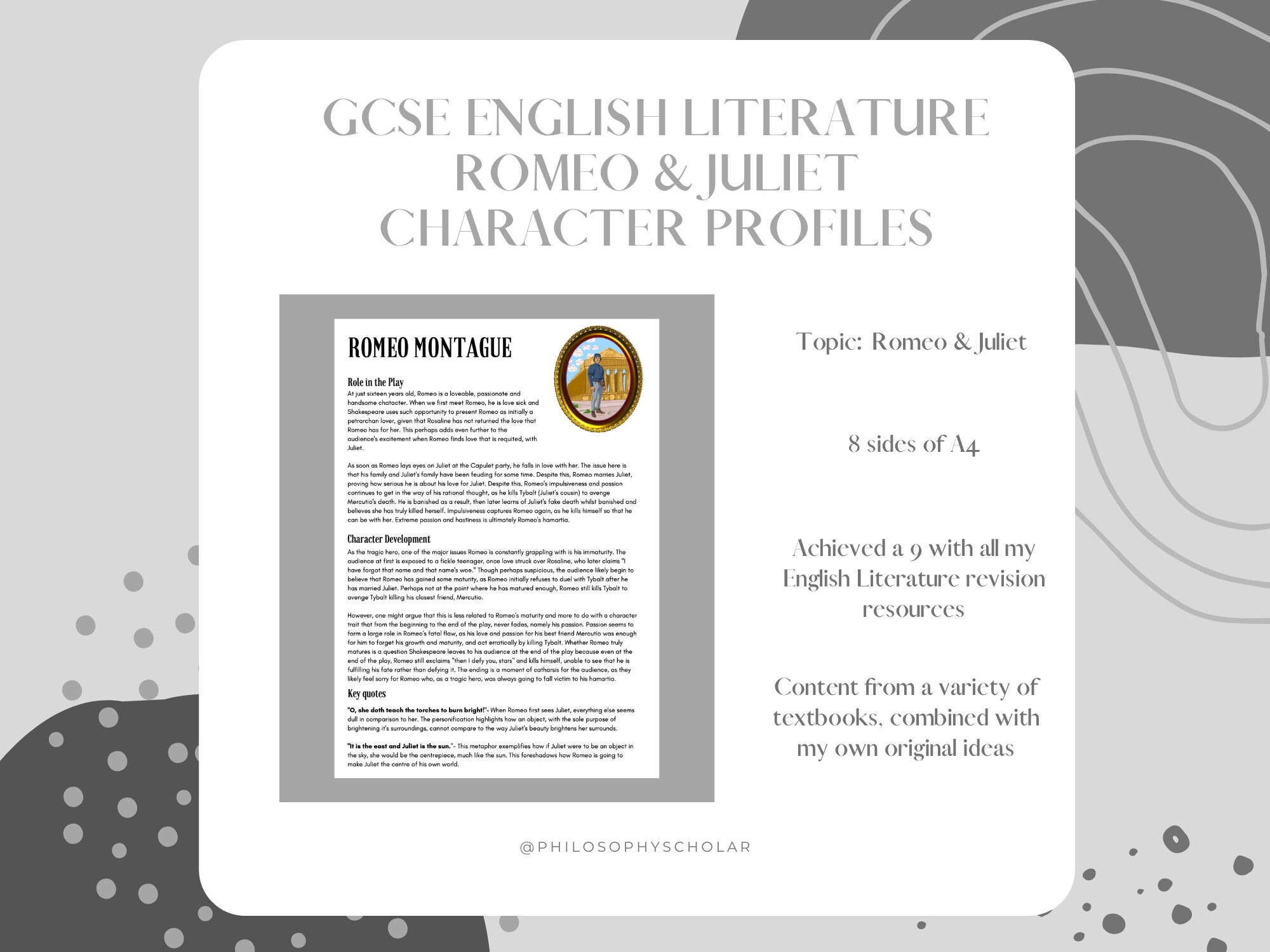 ROMEO & JULIET Character Profiles GCSE English Literature - Etsy