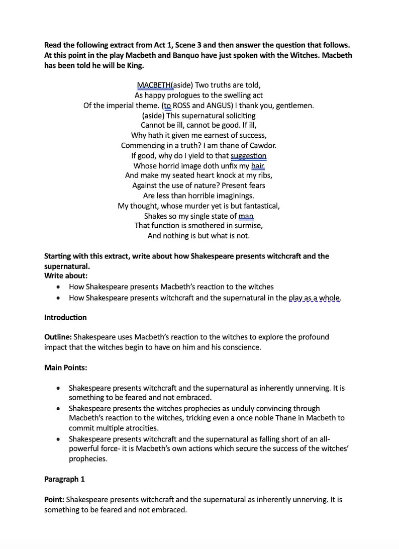 Macbeth Essay Plans GCSE English Literature (characters and Themes) - Etsy