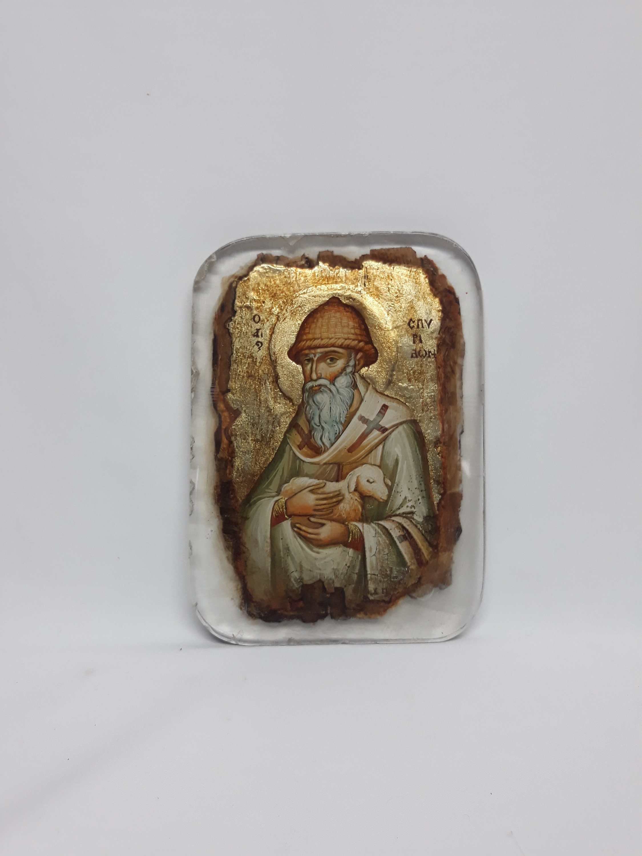 Saint Spyridon Orthodox Handmade Icon on Resin Encased . Unique Piece ...