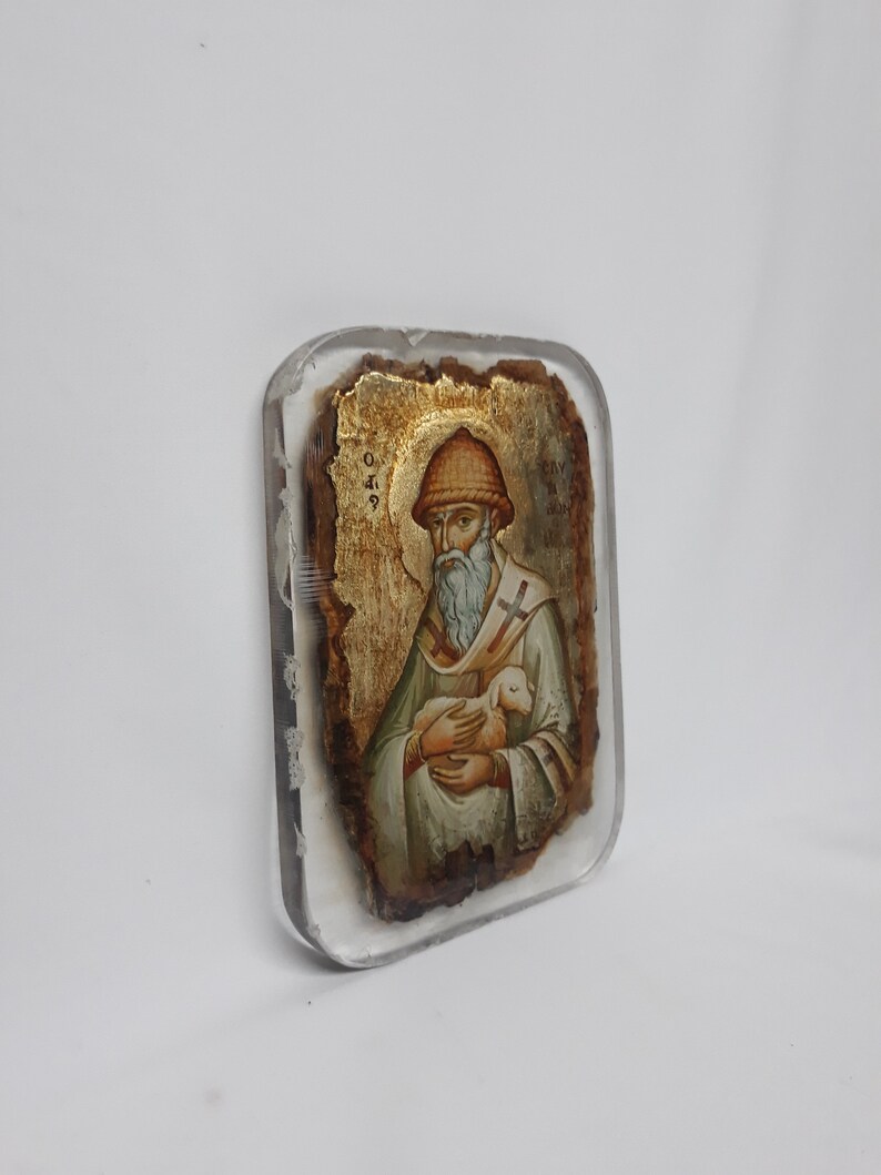 Saint Spyridon Orthodox Handmade Icon on Resin Encased . Unique Piece ...