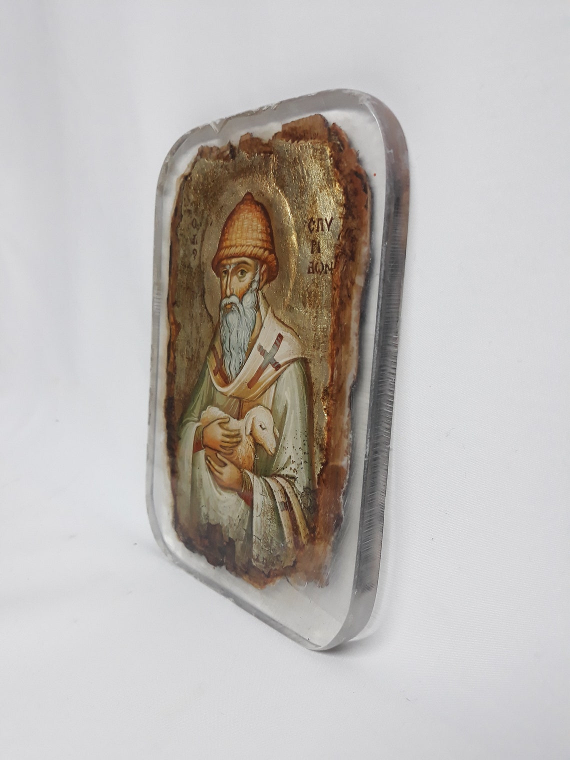 Saint Spyridon Orthodox Handmade Icon on Resin Encased . Unique Piece ...