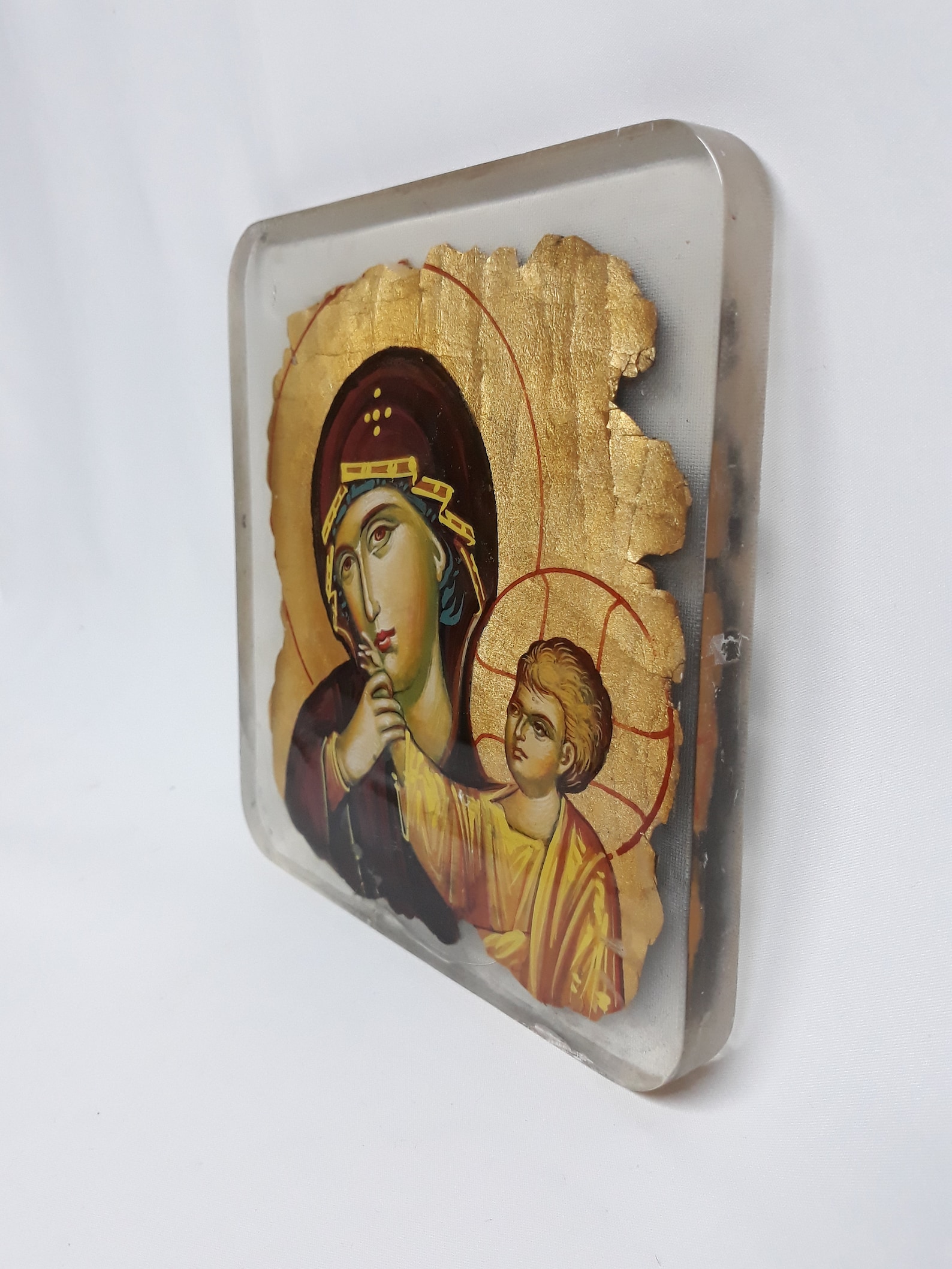 Virgin Mary With Child Jesus Christ,handmade Resin Encased Orthodox ...