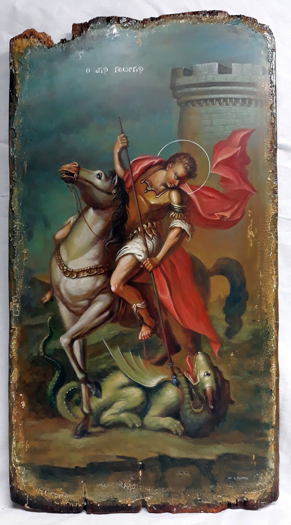 Saint George/agios Georgios Slaying the Dragon. Handmade, Wooden ...