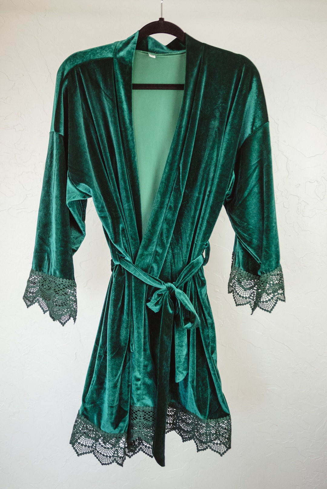 Emerald Green Velvet Robe With Lace Detail Perfect Christmas Gift for ...
