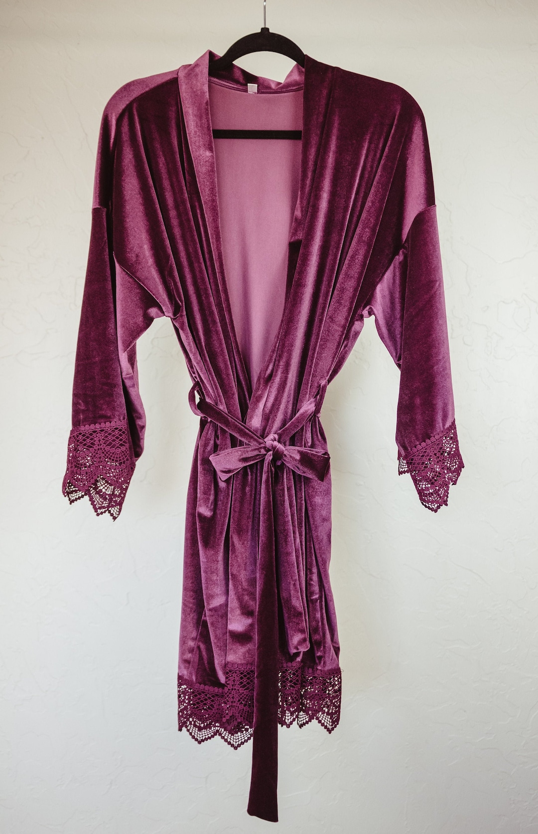 Purple Velvet Lace Bridal Robe: Bridesmaid Getting Ready Gift - Etsy